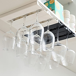 JAMEND CLXP - 2 PCS Plastic Wine Glass Rack, Under Cabinet Punch-free Wine Glass Holder, Glasses Storage Hanger Bar Kitchen Wine Glasses Organizer. (Black)