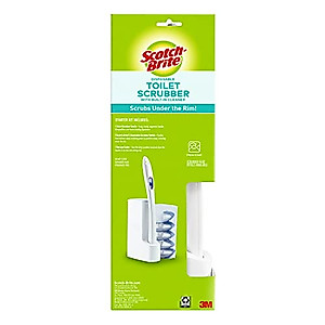Scotch-Brite Disposable Toilet Scrubber Starter Kit, Disposable Refills with Built-In Bleach Alternative, Includes 1 Handle, Storage Caddy and 5 Refills