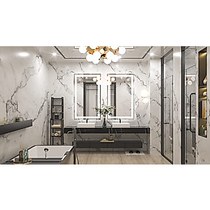 Keonjinn LED Bathroom Mirror with Lights, 40 x 24 Inch Front Lighted Vanity Mirror, Wall Mounted Anti-Fog Memory Brightness Dimmable Makeup IP54, Shatterproof (Horizontal/Vertical)