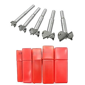 Meichoon Forstner Drill Bits 15-35mm 5 Pcs, Carbide Forstner Bits High Speed Steel Flat Wing Drilling Hole Hinge Cemented Carbide Drilling Sets with Round Shank Counterbore