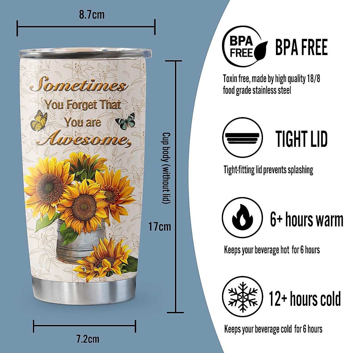 Joyloce Sunflower Gifts for Women, Inspirational Gifts for Women, Thank You Gifts, Birthday Gifts for Women Her Wife Mom Daughter Sister Friend Coworker, You're Awesome Coffee Mug Cup Tumbler 20oz