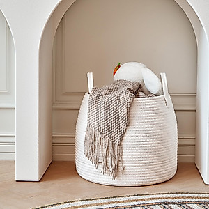 R RUNKA Nursery Laundry Basket | Kids Hamper for Blankets, Pillows,Toys (15"x 13")| Baby Toy Basket | Nursery Storage for Boho Room Decor | Ideal Gift for Baby Showers| White