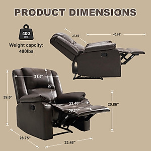 RISAR Oversized Rocker Recliner Chair, Ergonomic Nursery Manual Rocking Armchair Upholstered Thick backrest & Removable armrest Single Sofa Chair for Living Room (Dark Grey)