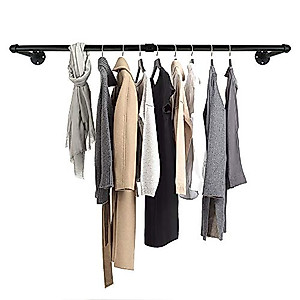 GeilSpace Industrial Pipe Clothes Hanging Bar, Wall-Mounted Clothes Rack, Garment Rack, Space-Saving, Holds up to 50lb, Easy Assembly, Black (60 Inch)