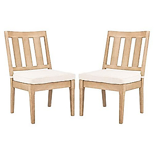 Safavieh CPT1018A-SET2 Couture Dominica Natural and White Wooden Outdoor (Set of 2) Patio Dining Chair