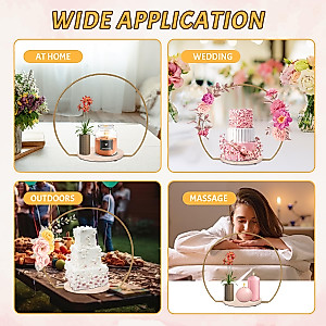 20 Inch Gold Cake Stand with Wooden Stand,Metal Arch Wedding Cake Stand,Floral Hoop Centerpiece and Cake Display Stand for Wedding Birthday Party Events Reception Decorations Supplies