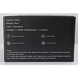 LIBWYS 4 Pack Double Walled Coffee Cups Glasses Mugs, 12oz Espresso Cappuccino Latte Tea Cups with Handle, Heat Resistant Borosilicate Clear Glasses 350ml