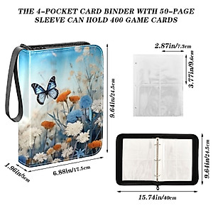 PYBUG Butterfly Trading Card Binder with Nylon Strap 4-Pocket Waterproof PU Leather Card Collection Binder for 400 Cards Sturdy Card Holder Folders for Game Cards,Sports Cards