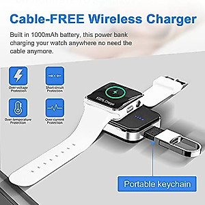 Portable Wireless Charger for Apple Watch 8/7/6/5/4/3/2/1/SE, 1000mAh Magnetic Keychain Power Bank Watch Charger Travel with 4 LED Indicators Compatible for All Apple iWatch Series