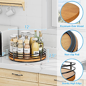 12" Lazy Susan Turntable Organizer - Oak Wood Lazy Susan for Cabinet Kitchen Countertop Dining Table Pantry Cupboard Bathroom Coffee Bar Storage Spice Rack Home Decor
