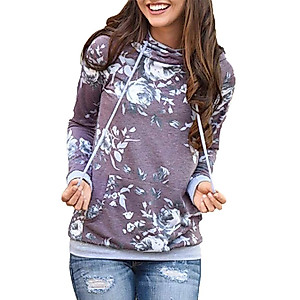 Barlver Women's Casual Hoodies Long Sleeve Sweatshirts Cowl Neck Drawstring Hooded Pullover Top with Pockets (X-Large, D-purple 2)
