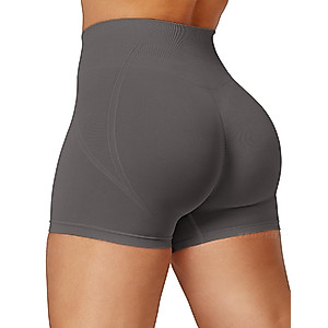 YEOREO Dora Seamless Scrunch Workout Shorts for Women High Waisted Butt Lifting Gym Yoga Biker Shorts Deep Taupe S