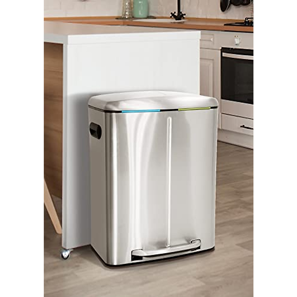 Capacmkseh Stainless Steel Kitchen Trash Can with Lid, 2 X 5-Gallon Dual Step Trash Can, 10 Gallon Large Garbage Can for Kitchen, Recycling Bins, Household Essentials Trash Classification