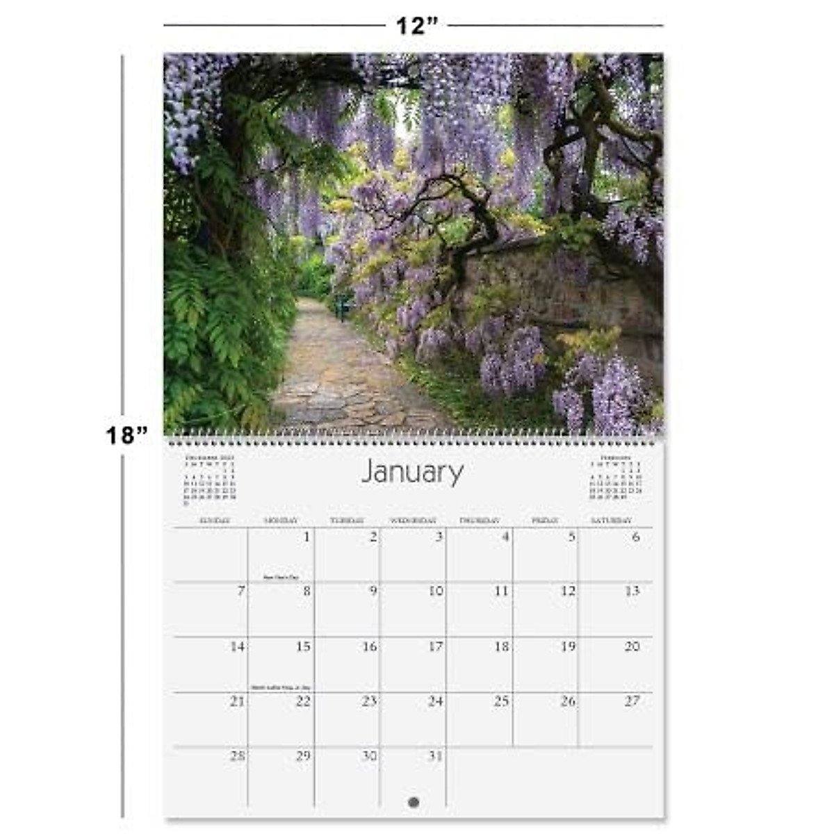 2024 Garden Path Wall Calendar, 12-Inch x 9-Inch Size Closed, 18-Inch Size Open, Large Bookstore-Quality, Spiral-Bound Hanging Monthly Wall Calendars for Kitchen & Office, by Current