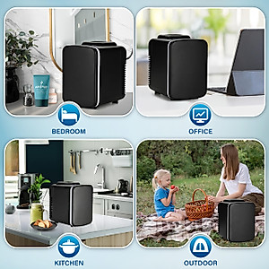 Simple Deluxe Mini Fridge, 4L/6 Can Portable Cooler & Warmer Freon-Free Small Refrigerator Provide Compact Storage for Skincare, Beverage, Food, Cosmetics, Black