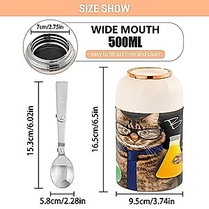 CUPADA Funny Cat Teacher Food Jar, Back To Insulated Hot Food Jars Vacuum 17OZ with Folding Spoon for Work Trip Picnic Camping