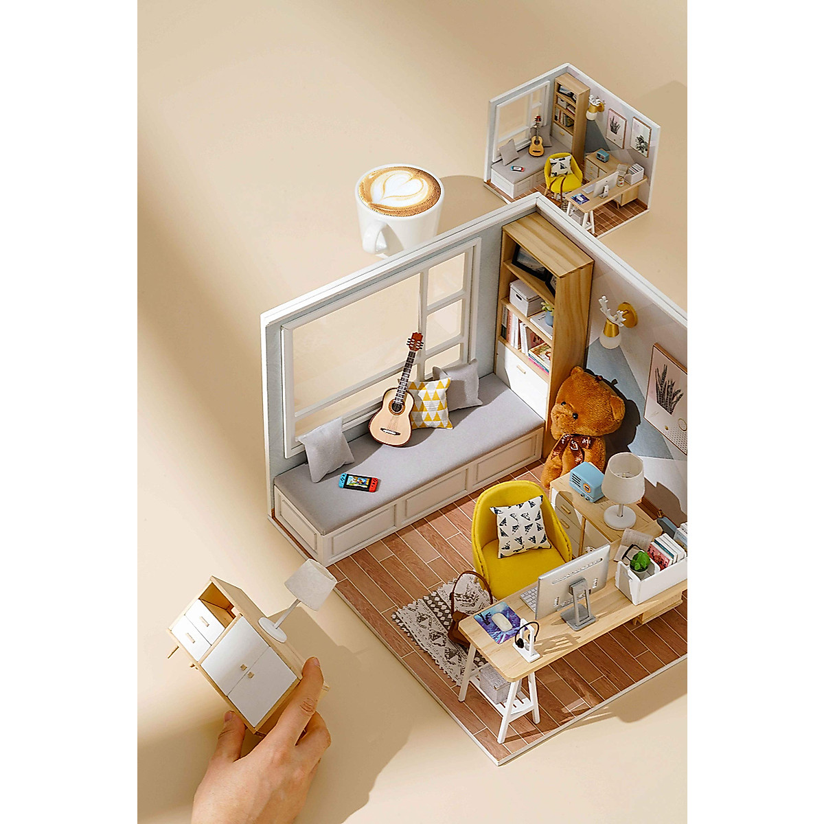 Flever Dollhouse Miniature DIY House Kit Creative Room with Furniture for Romantic Artwork Gift (Sunny Study)