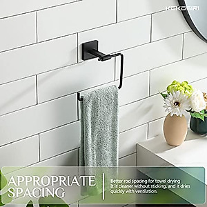 KOKOSIRI Robe Hooks Bathroom Towel Hook 2 Pack Bath Towel Rings Hand Towel Holder Matte Black B1013BK-P2+B3007BK