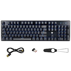 Hexgears G5 2.4G Wireless Mechanical Keyboard 104 Key, Wireless and Type-C Wired Connection, Full-Size, Blue Backlit, Windows and Mac OS Compatible Black Keyboard Kailh Box White Switches