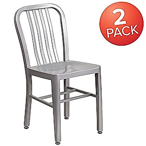 Flash Furniture Commercial Grade 2 Pack Silver Metal Indoor-Outdoor Chair
