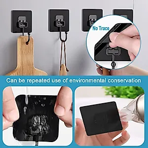 Dealsgogo Adhesive Wall Hooks, Black, Pack of 10 - Waterproof, Rustproof Bathroom Hooks, Up to 30lb(Max). Ideal for Hanging, Suitable for Bathroom, Kitchen, Home, Ceiling and Window
