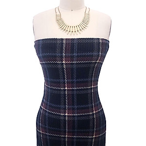 Navy with Dusty Violet Checker Plaid Pattern Printed on Waffle Non Brushed Knit Fabric by The Yard