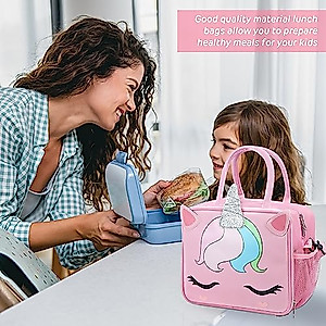 Korlon Unicorn Lunch Box for Girls, Insulated Pink Bento Lunch Bag for Girls Kids Adults Boys Men Women, Girls Lunchboxes for School with Adjustable Shoulder Strap & Water Bottle Holder
