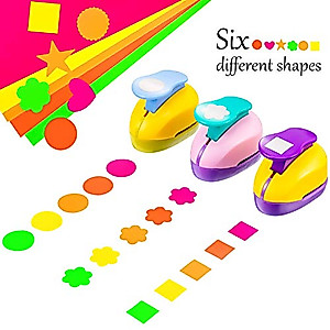 Craft Holes Punch 1 Inch Paper Punchers Scrapbook Punches with Craft Sticker Paper, Round, Star, Square, Heart, Flower, Wave Circle Shape (16 Pieces)