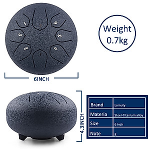 LOMUTY Steel Tongue Drum Rain Chime, 8 Notes 6 inch Rain Drum for Outside When It Rains, Chakra Drum with Bag, Mallets, Finger Picks, Percussion Instrument for Meditation Yoga Education (Navy)
