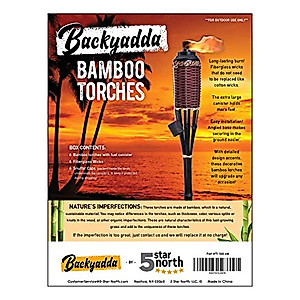 Backyadda Bamboo Tiki Torches for Outside with Extra-Large (16oz) Metal Canisters and Fiberglass Wicks for Longer Lasting Burn. Stands 59" Tall. Multiple Styles Available. (Burnt Sienna, 6 Pack)