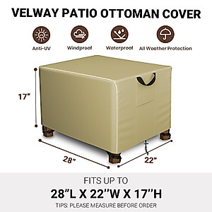 Velway Rectangle Patio Ottoman Cover - Waterproof Outdoor Furniture Cover for Side & End Table, Windproof Anti-UV Outdoor Ottoman Covers with Reflective Strips - 28" L x 22" W x 17" H, Camel