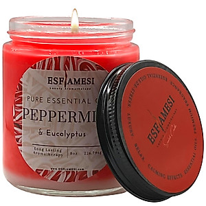 CHRISTMAS CANDLE | Peppermint + Eucalyptus | STRONGLY SCENTED | Christmas Scents | Holiday Stocking Stuffers | Handcrafted USA (Premium Wax Blend, 8oz)