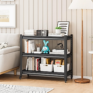 Topass Storage Shelves, Bakers Rack with Wheels, 3-Tier Metal Shelving Unit with Wheels for Kitchen Garage Office, Kitchen Stand with Adjustable Rack (18" D x 34" W x 32" H)