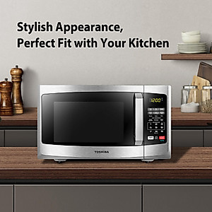 TOSHIBA EM925A5A-SS Countertop Microwave Oven, 0.9 Cu Ft With 10.6 Inch Removable Turntable, 900W, 6 Auto Menus, Mute Function & ECO Mode, Child Lock, LED Lighting, Stainless Steel