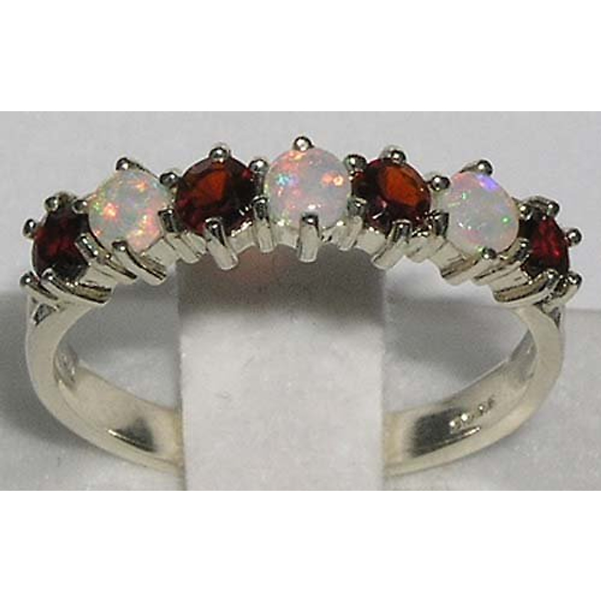 LetsBuyGold 925 Sterling Silver Natural Opal & Garnet Womans Eternity Ring - Size 7.25