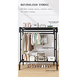 Qingluan Clothing Rack Heavy Duty Clothes Rack, Rolling Clothes Rack, Sturdy Metal Wardrobe Closet Rack for Hanging Clothes, Freestanding Closet Organizer, Max Load 520lbs,Black,47×20in/120×50cm