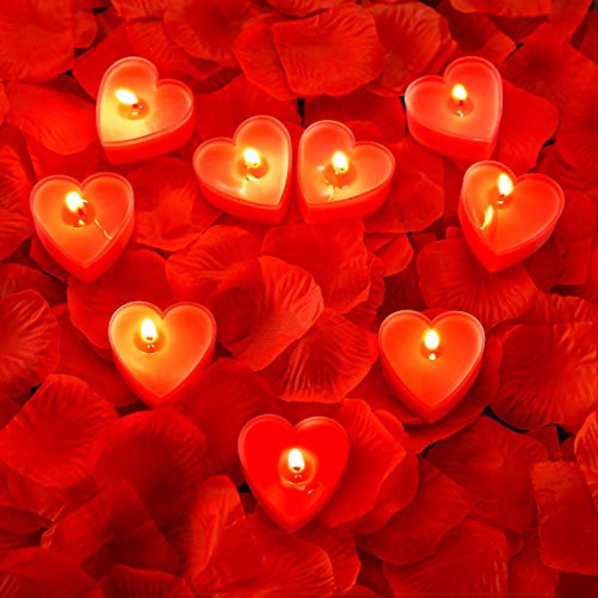 200 Pieces Artificial Rose Petal 9 Pieces Heart Shape Candles Romantic Love Candle Tealight Candle Girl Scatter Petal for Wedding Valentine's Day Dinner Cake Decor Party Favor