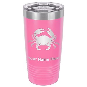 LaserGram 20oz Vacuum Insulated Tumbler Mug, Crab, Personalized Engraving Included (Pink)