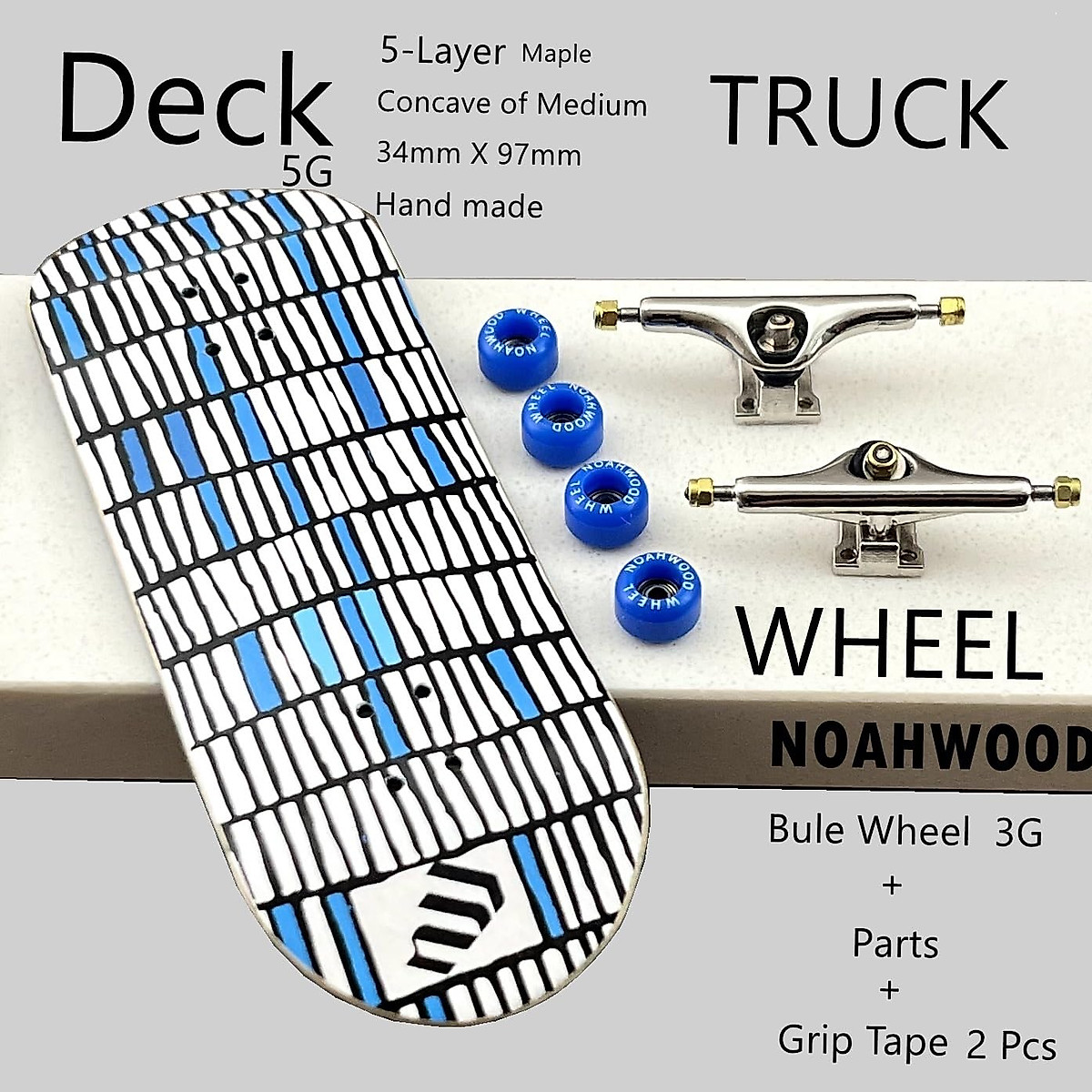 NOAHWOOD PRO Fingerboards Finger Skateboards(NW11s Kickflip Deck 97mmx34mm 5-Layer Colour Maple Wooden Handmade)+((Update 34.5mm ARK-i Trucks)+(NW iii Logo Handmade Wheels) (Noahwood vii)