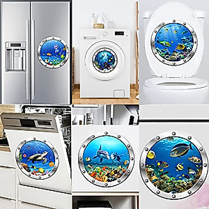 6Pcs Ocean World Wall Stickers, 12” Removable Art Decals for Kids, 3D Wall Decals Peel and Stick Vinyl Stickers for Bathroom and Bedroom, Furniture, Home Decor