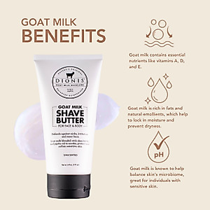 Dionis Goat Milk Skincare Men's Shave Butter - Face & Body Shave Butter - Shea Butter & Jojoba Oil For Sensitive Skin - Protects Against Irritation & Razor Burn - Hydrating Shave Cream For Men, 6oz