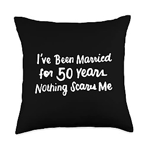 Happy 50th Wedding Golden Anniversary Gifts Store Couples Married 50 Years-Funny 50th Wedding Anniversary Throw Pillow, 18x18, Multicolor