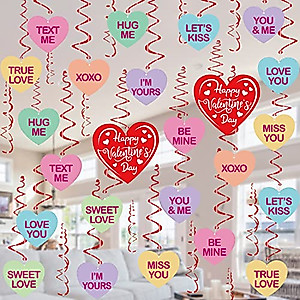 Valentine's Day Hanging Decorations - 36 PCS Valentine's Day Candy Hearts Swirl Ceiling Hanging Decoration - Conversation Hearts Decorations for Valentines Party