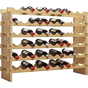 sogesfurniture Wine Rack Stackable Modular Small Wine Storage Rack Free Standing Solid Natural Wood Wine Holder Display Shelves, (Natural, 10X 6 Rows (60 Slots)), BHUS-BY-WS002