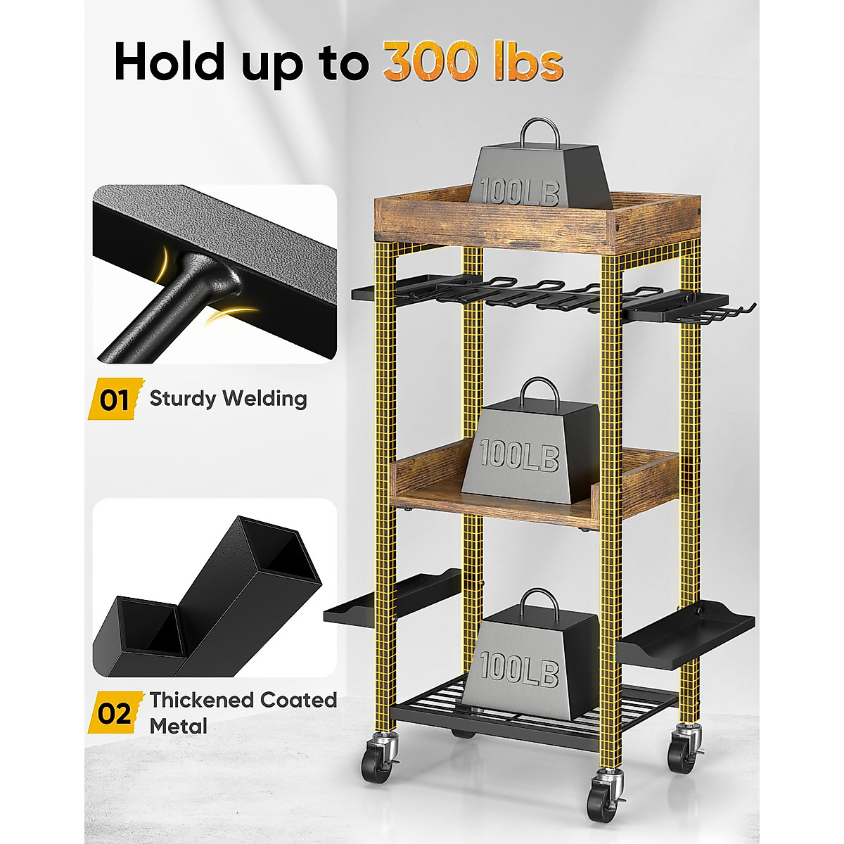 POKIPO Power Tool Cart, Heavy Duty Garage Shelving with Wheels, Movable Tool Box Cart Chest Organizer for Mechanic and Man Gift, Cordless Tool Storage for Garage and Garden