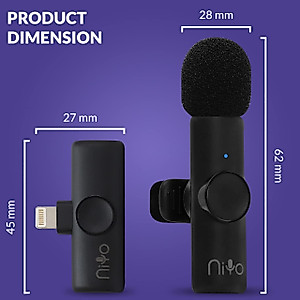 Niyo Wireless Lapel Microphone - Professional Video Recording Mic, Lightweight lapel Mic for iPhone, Noise Reduction Clip-on Microphones for Video Bloggers, Interviewers, Content Creators (Pink)