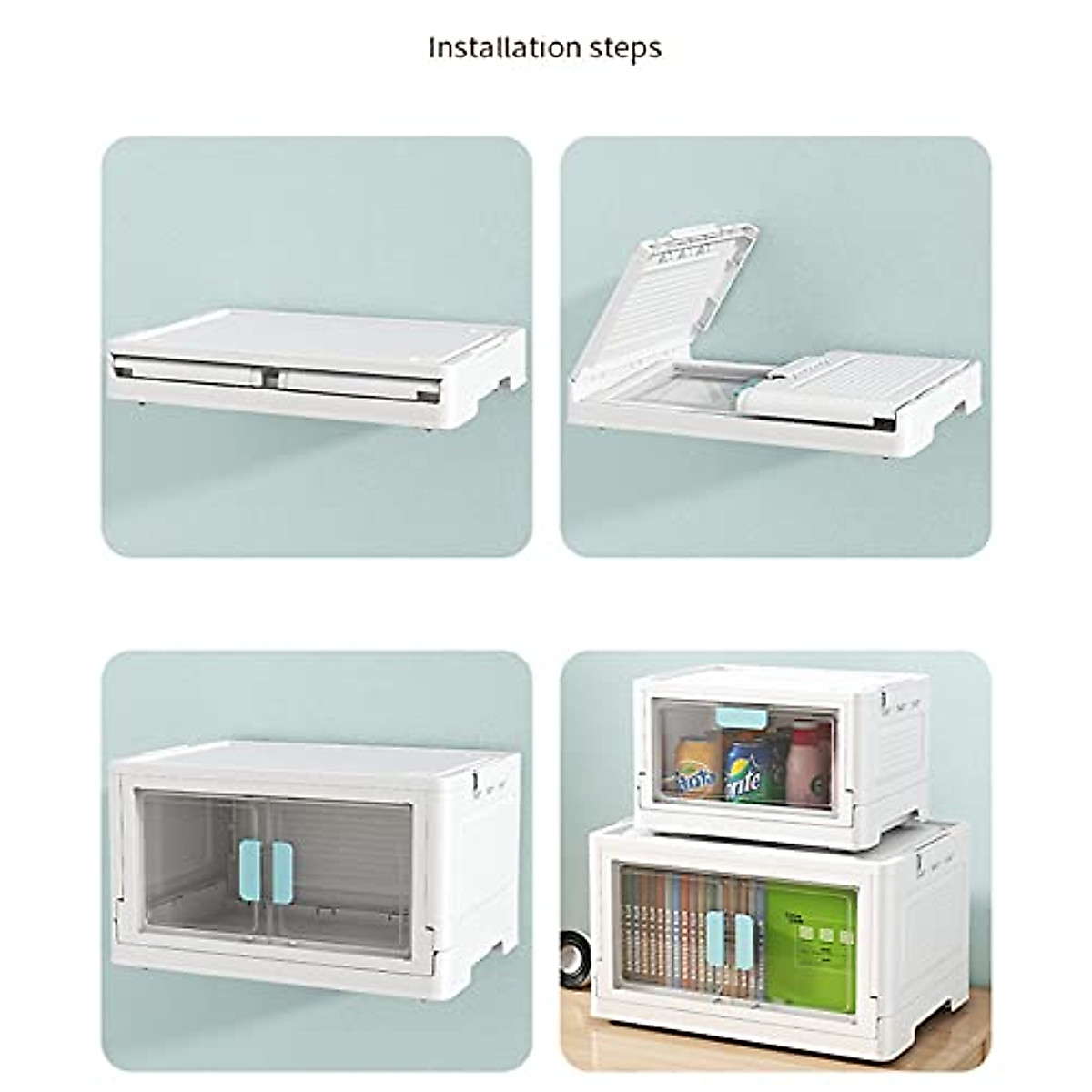 Radefasun Foldable Storage Bins with Lid and Clear Door and Weels Plastic Collapsible Storage Box Portable Stackable Grocery Toys Books Container Folding Storage Crate for Home or Car Trunk