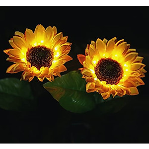 Solar Garden Lights, 2 Pack 20LED Outdoor Sunflower Lights Decorative Stake Light, 26'' Waterproof Flower Yard Lighting Lamp for Patio, Lawn, Porch, Backyard, Courtyard, Landscape, Terrace Decor