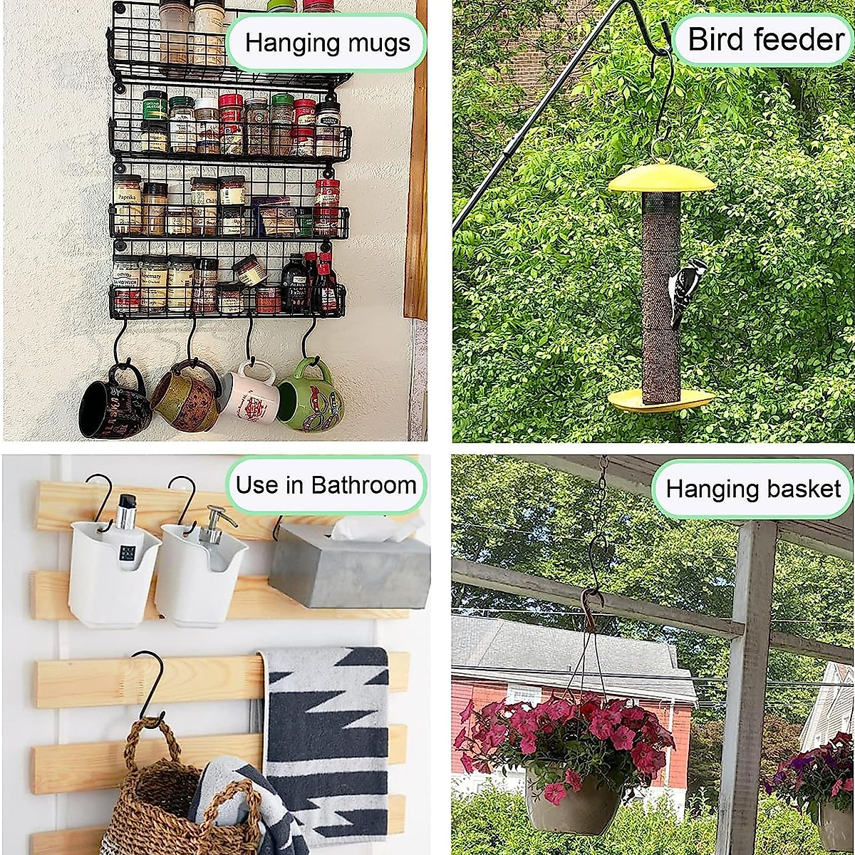 Nisoger 12 Pack 6 Inch S Hook, Large Vinyl Coated S Hooks with Stopper Non Slip Heavy Duty, Steel Metal Black Rubber Coated Closet S Hooks for Hanging Jeans Plants Jewelry Pot Pan Cups Towels