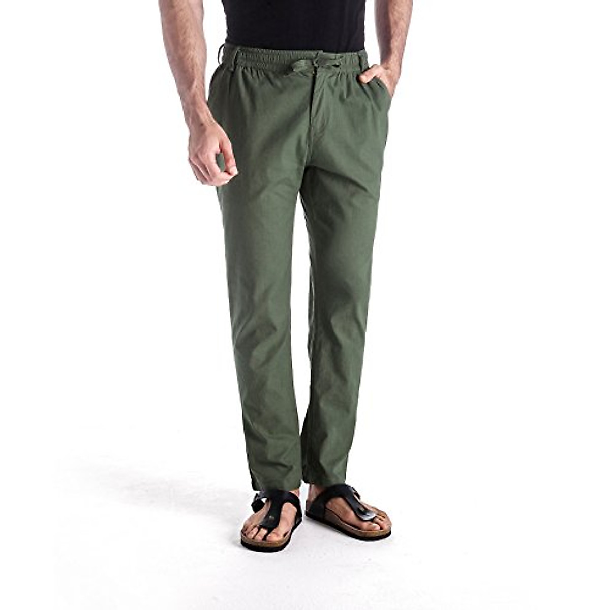 MUSE FATH Men's Linen Casual Lightweight Drawstring Elastic Waist Summer Beach Pants-Green-XXXL